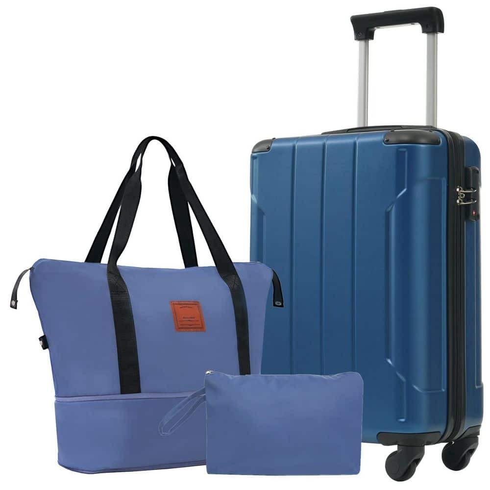 Merax 3-Bags 3-Piece Blue ABS Hardshell Spinner 20 in. Luggage Set with ...