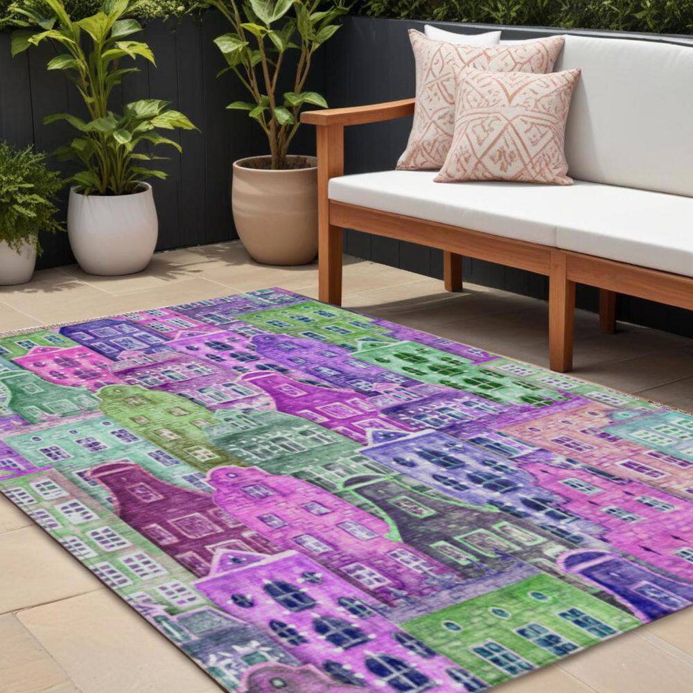 HomeRoots Purple, Lilac, Green 10 ft. x 14 ft. Woven Geometric ...