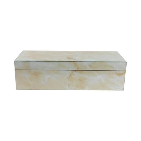 Liv & Skye Ivory 17 in. x 5 in. Wood and Glass Decorative Box with ...