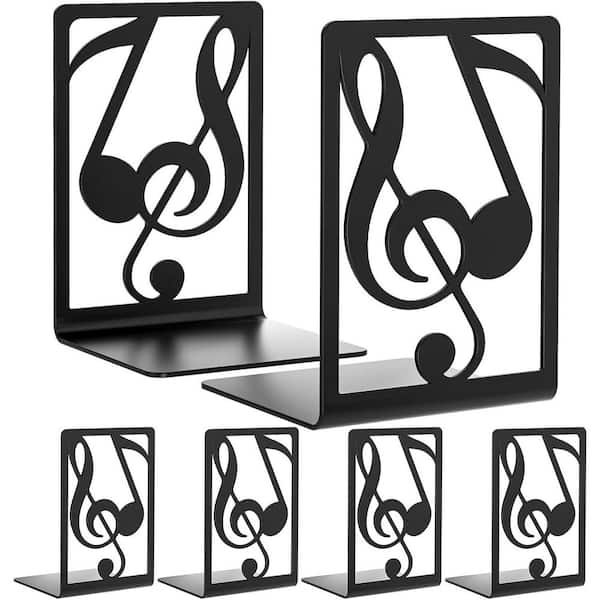 Black 3.6 in. x 7.3 in. Metal Musical Note Design Bookend, 3-Pair ...