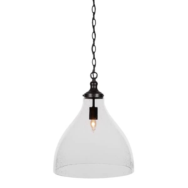 Alton 60-Watt 1-Light Matte Black Shaded Mini Pendant Light with Glass ...