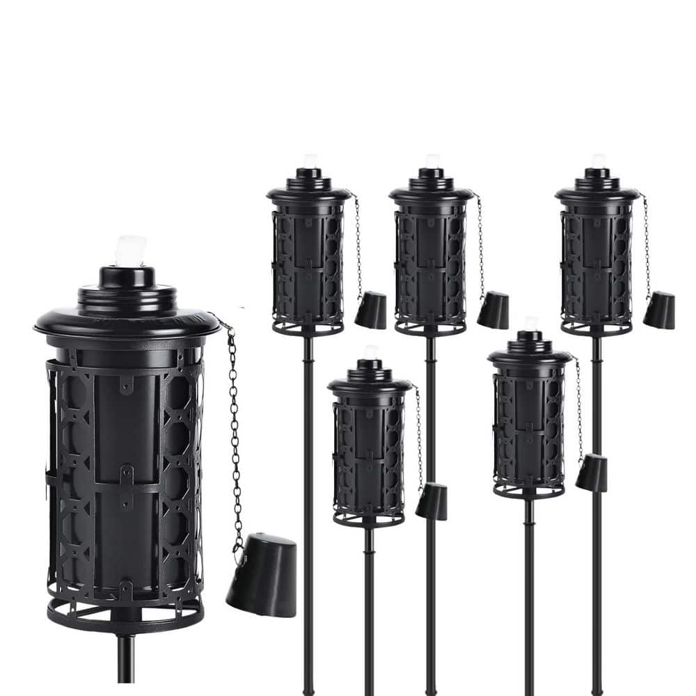 Misopily 6-Pack Black Metal Outdoor Garden Torch with 3-Prong Grounded ...
