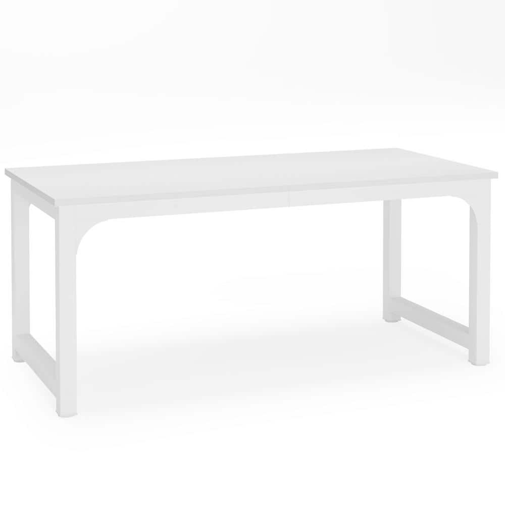 BYBLIGHT 63 in. Rectangular White Engineered Wood Simple Computer Desk ...