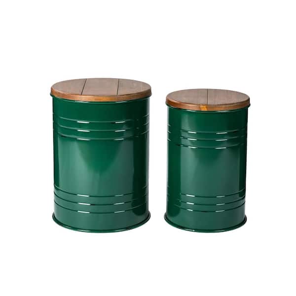 Glitzhome 19.29 in. H Modern Hunter Green Metal Storage Stool or Accent ...