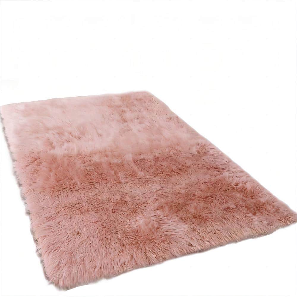 GlowSol Pink 2 ft. x 4 ft. Fluffy Rugs Suede Anti Slip Bottoms in Area ...