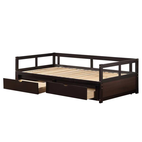 Qualler Espresso Twin Size Extendable Daybed with 2-Drawers BLE194973P ...