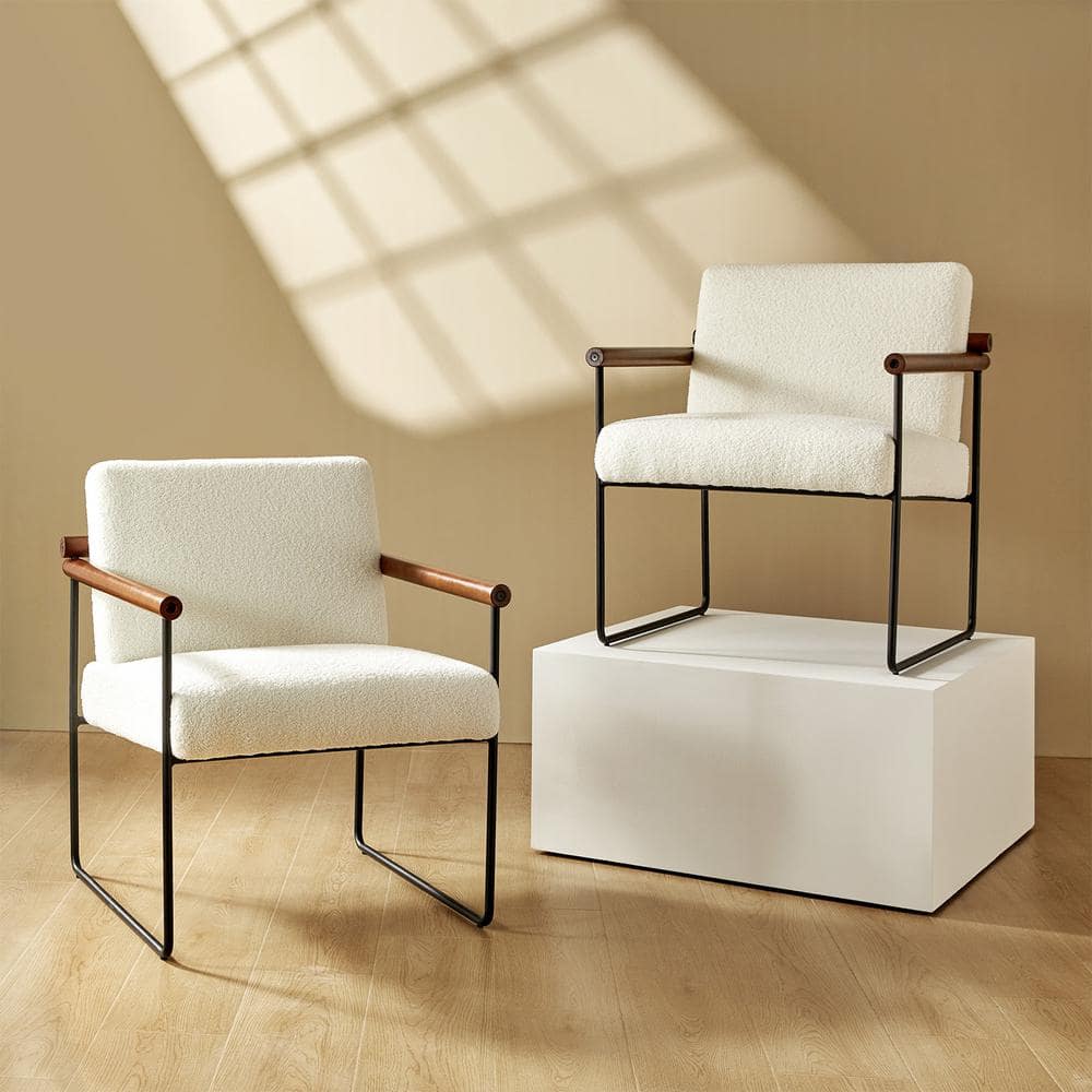 JAYDEN CREATION Juan White Modern Sherpa Arm Chair with Metal Base and ...