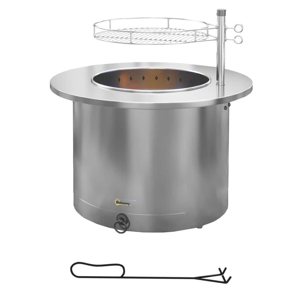 ToolCat 25 in. Round 2-in-1 Smokeless BBQ Grill Portable Wood Burning ...