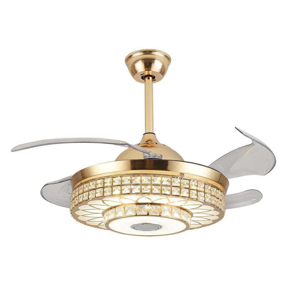 OUKANING 42 in. Indoor Gold Modern Retractable Crystal Ceiling Fan with ...
