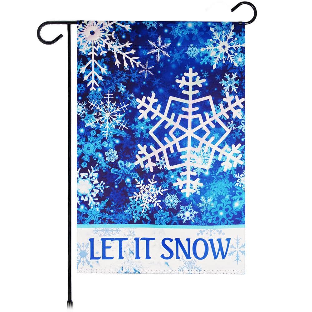 G128 1 ft. x 1.5 ft. Polyester Let It Snow Snowflakes 2-Sided Garden ...