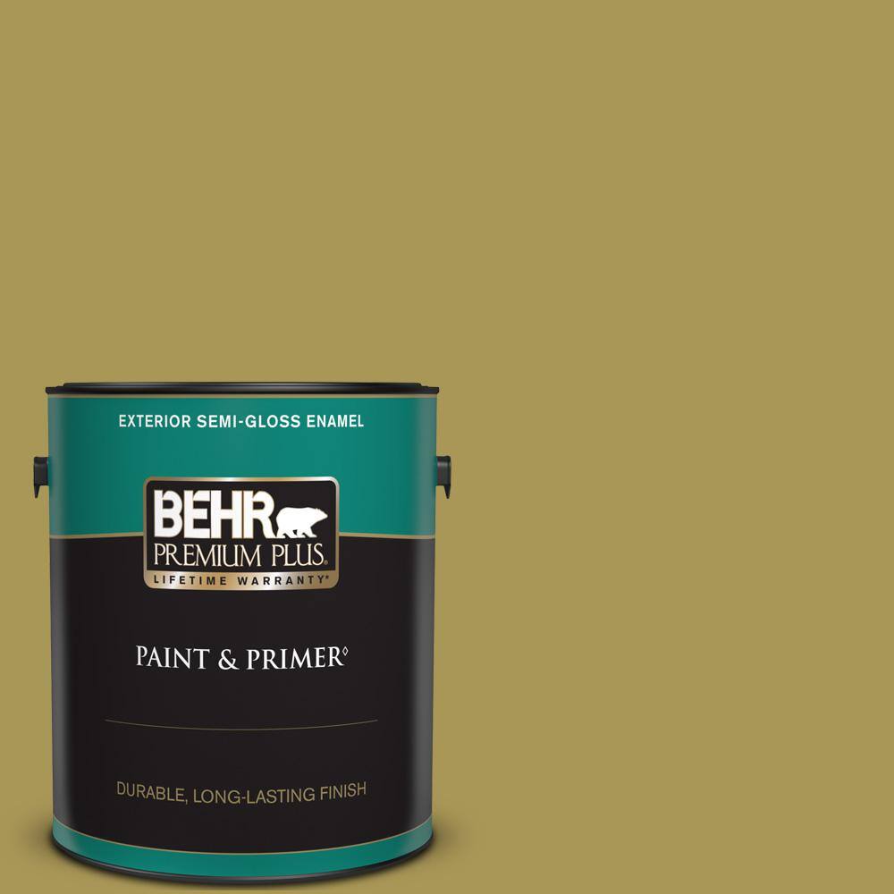 BEHR PREMIUM PLUS 1 gal. #390D-6 Spring Moss Semi-Gloss Enamel Exterior ...