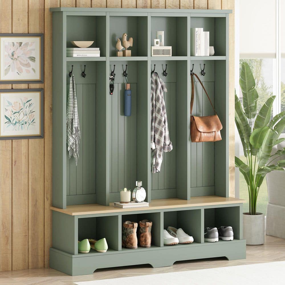 Noble House Eleanor Multifunctional 3-in-1 Green Entryway Hall Tree ...