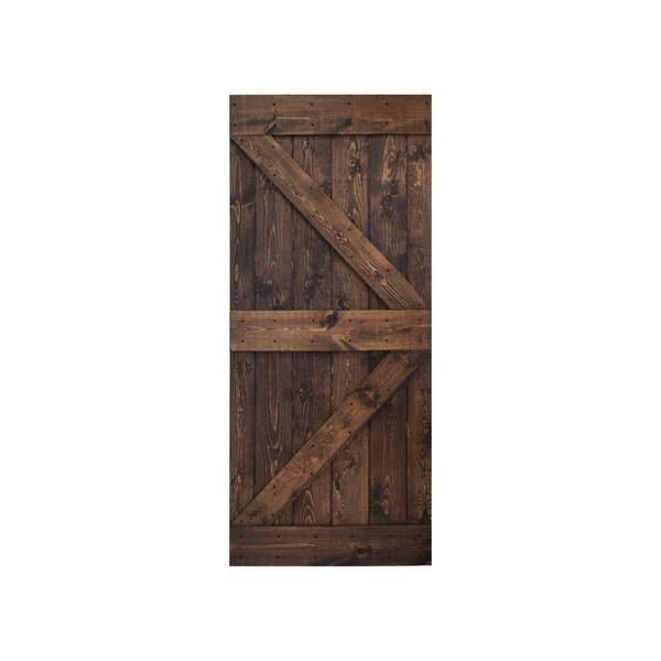 WELLHOME K Series 36 in. x 84 in. DIY Kona Coffee Finished Knotty Pine Wood Barn Door Slab WB36 ...