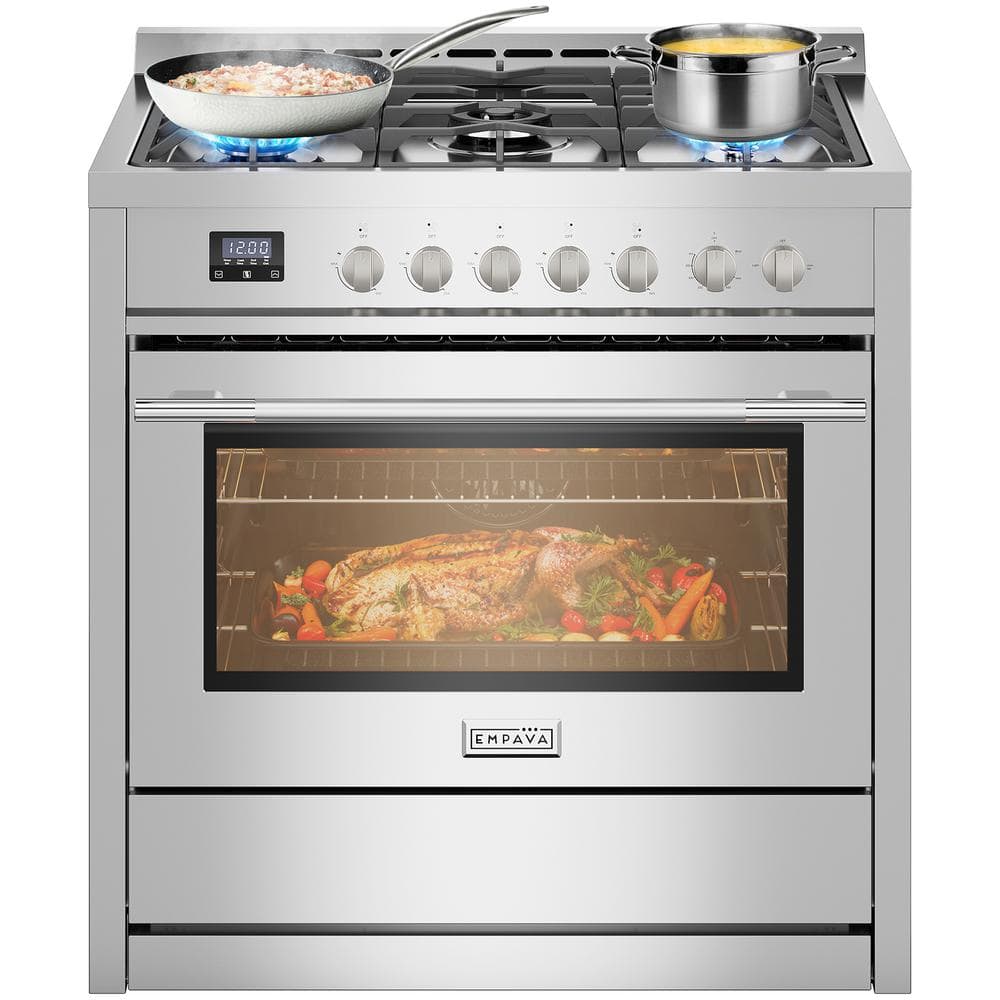 Empava 36 in. 5 Burner Slide-In Gas Range with 4.3 cu. ft. Single Oven ...