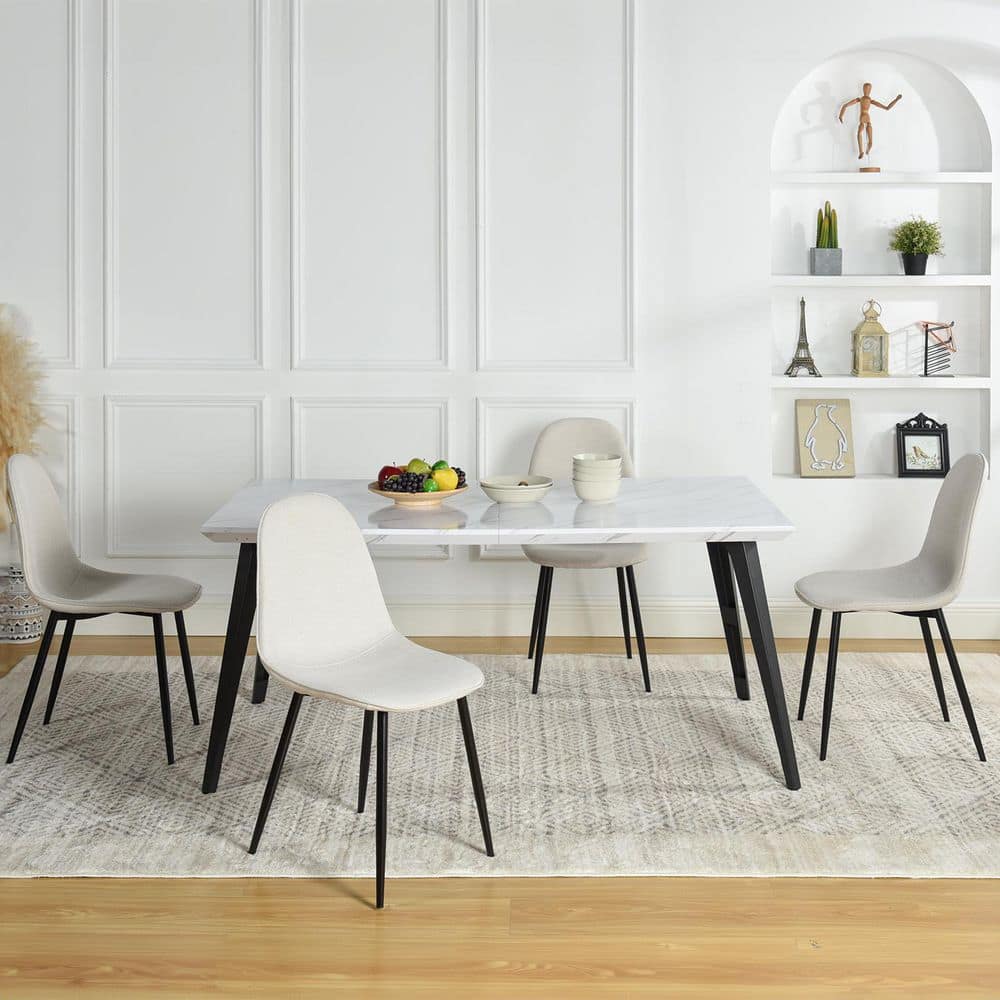 Homy Casa SC 5-Piece Modern Faux Marble MDF Top Dining Table Dining Set ...