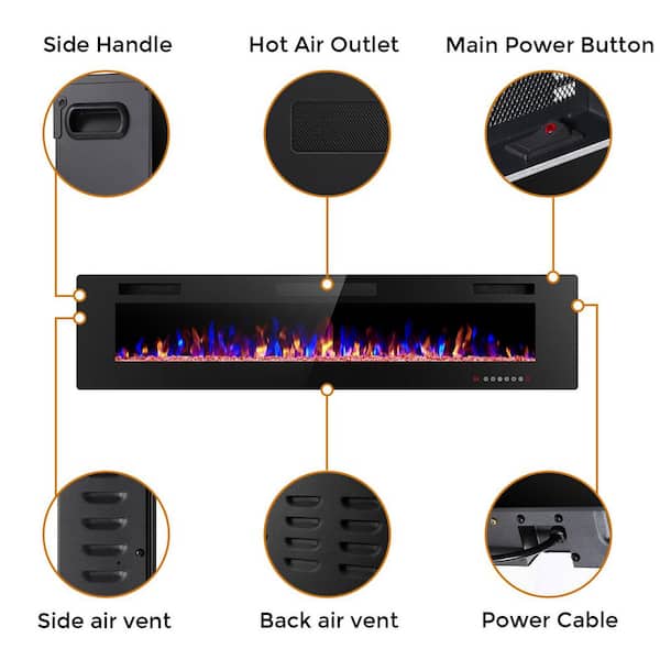 R.W.FLAME 68 in. Wall Mount Low Noise Electric Fireplace with Remote ...