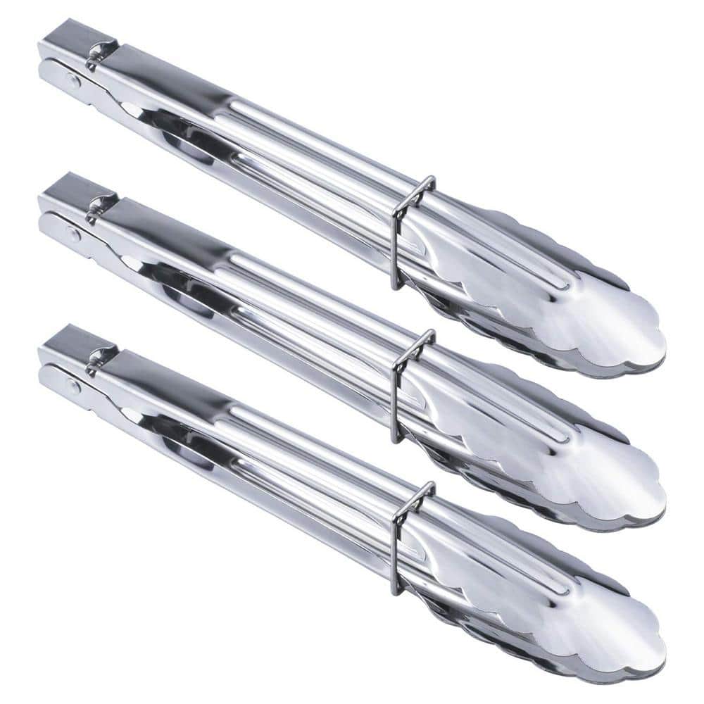 Angel Sar 3-Piece 9 in. Silver Stainless Steel Grilling Tongs for ...