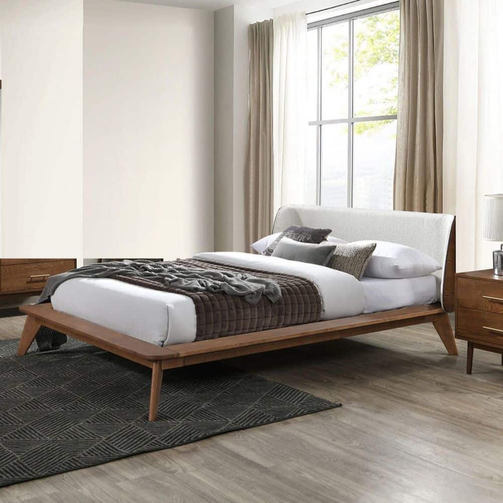 Noble House Asher Mid-Century Modern Walnut and Beige Upholstered ...