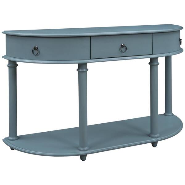 aisword 48 in. Navy Retro Curved Console Table, Solid Wood Frame and ...