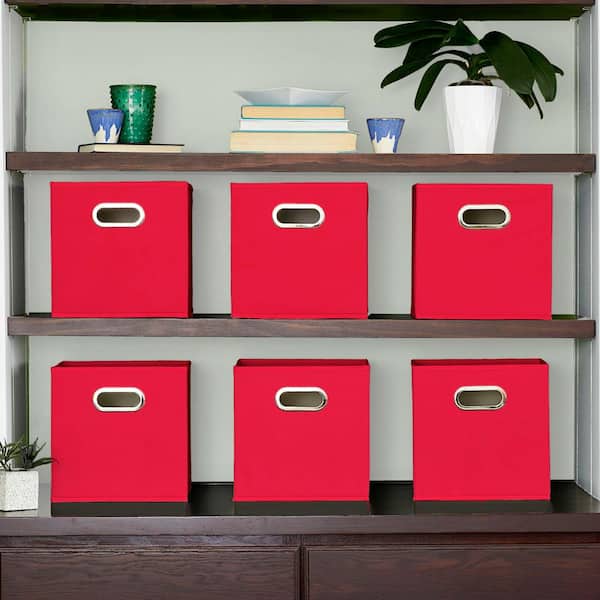 HOUSEHOLD ESSENTIALS 11 in. H x 11 in. W x 11 in. D Red Cube Storage Bin 825 1
