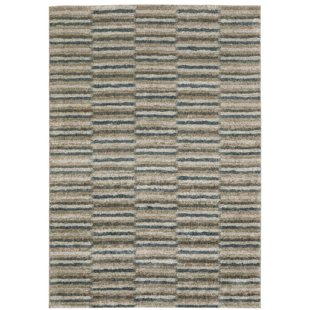 AVERLEY HOME Apex Beige/Blue 8 ft. x 11 ft. Modern Geometric Stripe ...