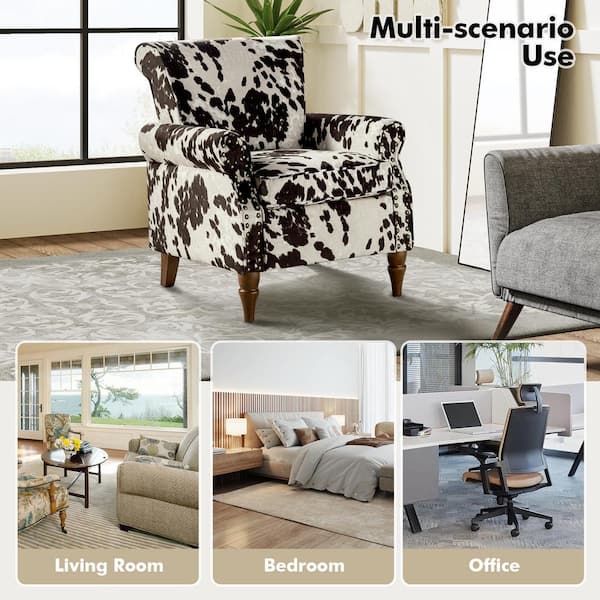 JAYDEN CREATION Auria Cowhide Polyester Arm Chair with Nailhead Trim Set of 2 CHWS0213 COWHIDE S2