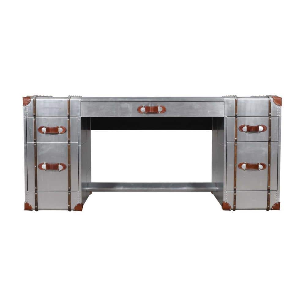 HomeRoots 72 in. Rectangular Silver Aluminum 5-Drawer Computer Desks ...