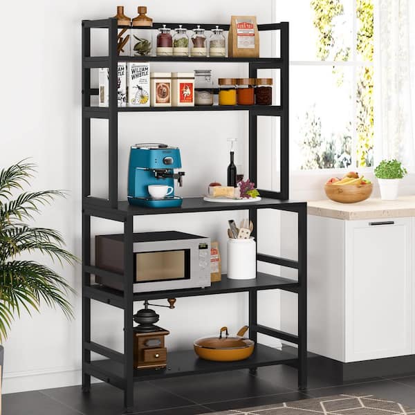 Freestanding Kitchen Baker s Rack 5 Tier Microwave Oven Stand with Hutch Black