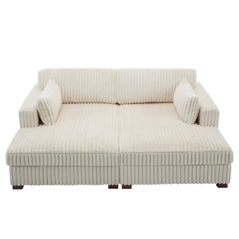 Uixe 84.3 in. Modern Square Arm Faux Rabbit Fur Fabric Upholstered ...