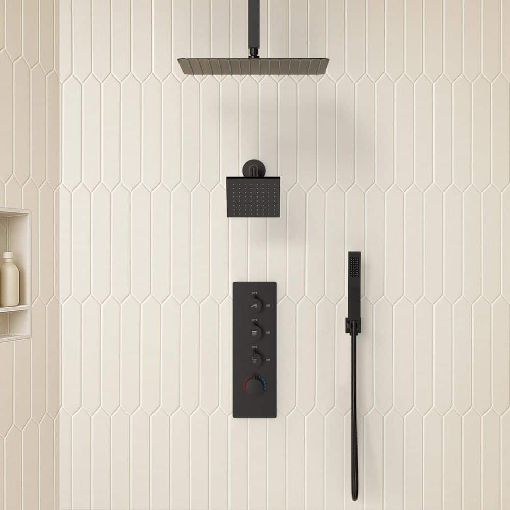 EVERSTEIN 7-Spray 16 and 6 in. Dual Shower Heads Ceiling Mount Fixed ...