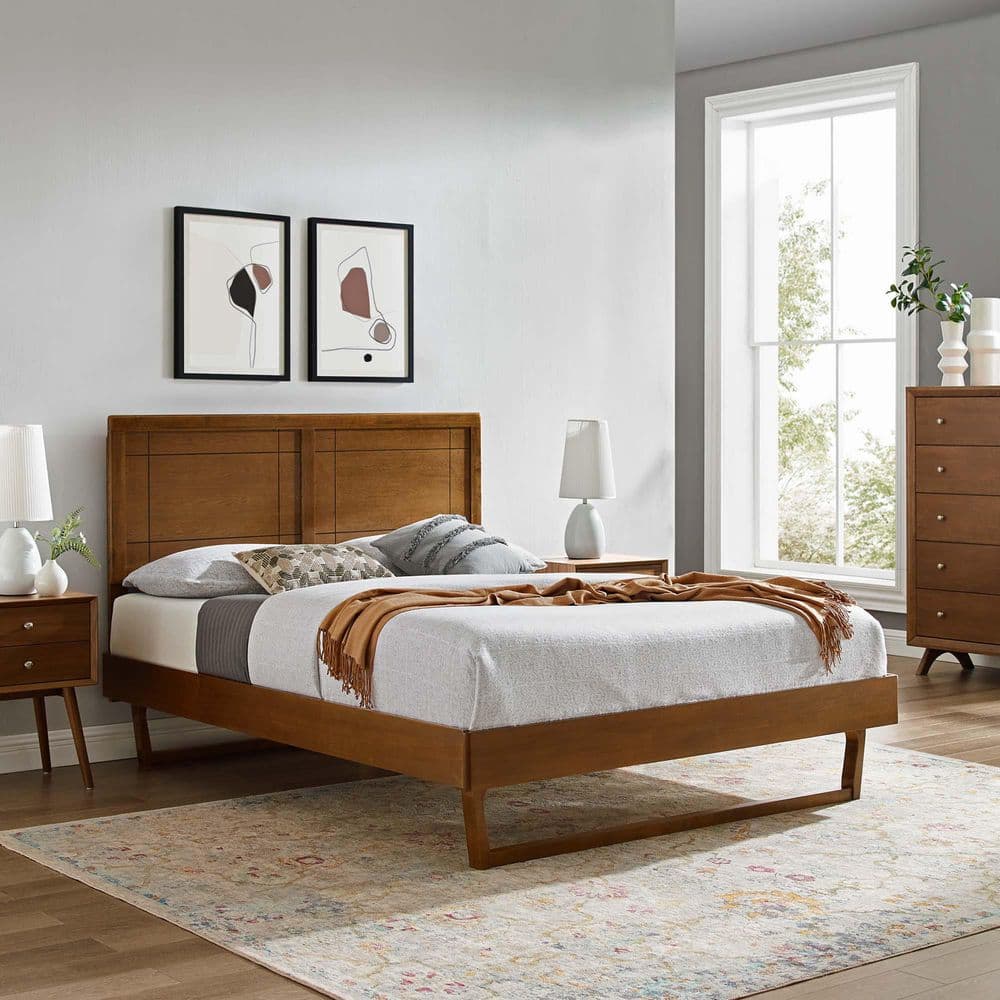 MODWAY Marlee Brown Wood Frame Twin Platform Bed with Angular Frame MOD ...