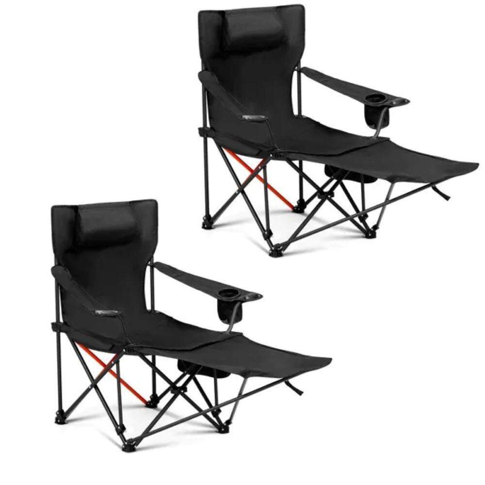 ESILOO 2-in-1 Reclining Camping Chair with Footrest and Cup Holder ...