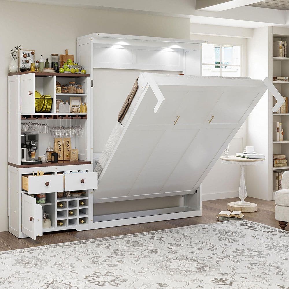 Reviews for Harper & Bright Designs White Wood Frame Queen Size Murphy ...