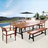 6-Piece Acacia Wood Outdoor Dining Set with Removable Beige Cushions ...