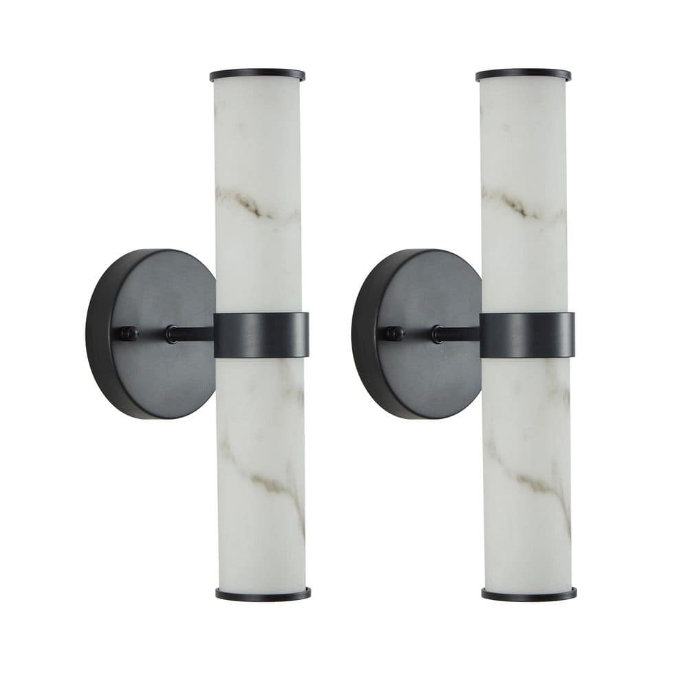 PUDO 4.70 in. 2-Light Black Resin Imitation Marble Texture Wall Sconce ...