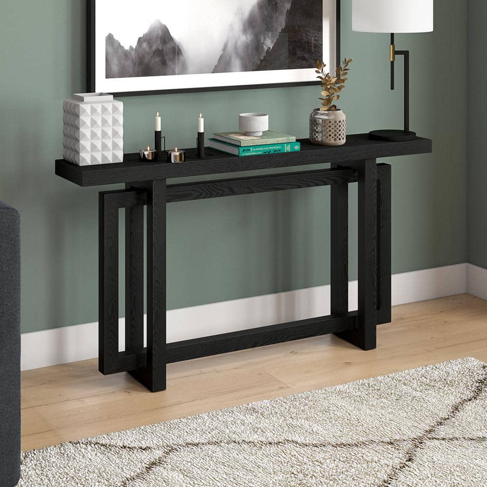 Hudson Canal Breslow 55 Wide Rectangular Console Table in Black Grain