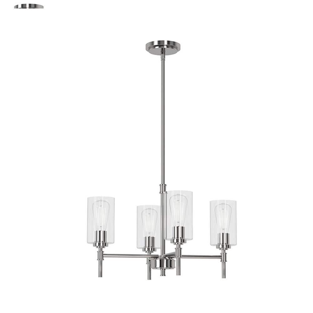 LumLight Wexton 4-Light 20.5 in. Plug and Play Brushed Nickel Chandelier with SkyPlug 3111-BN ...