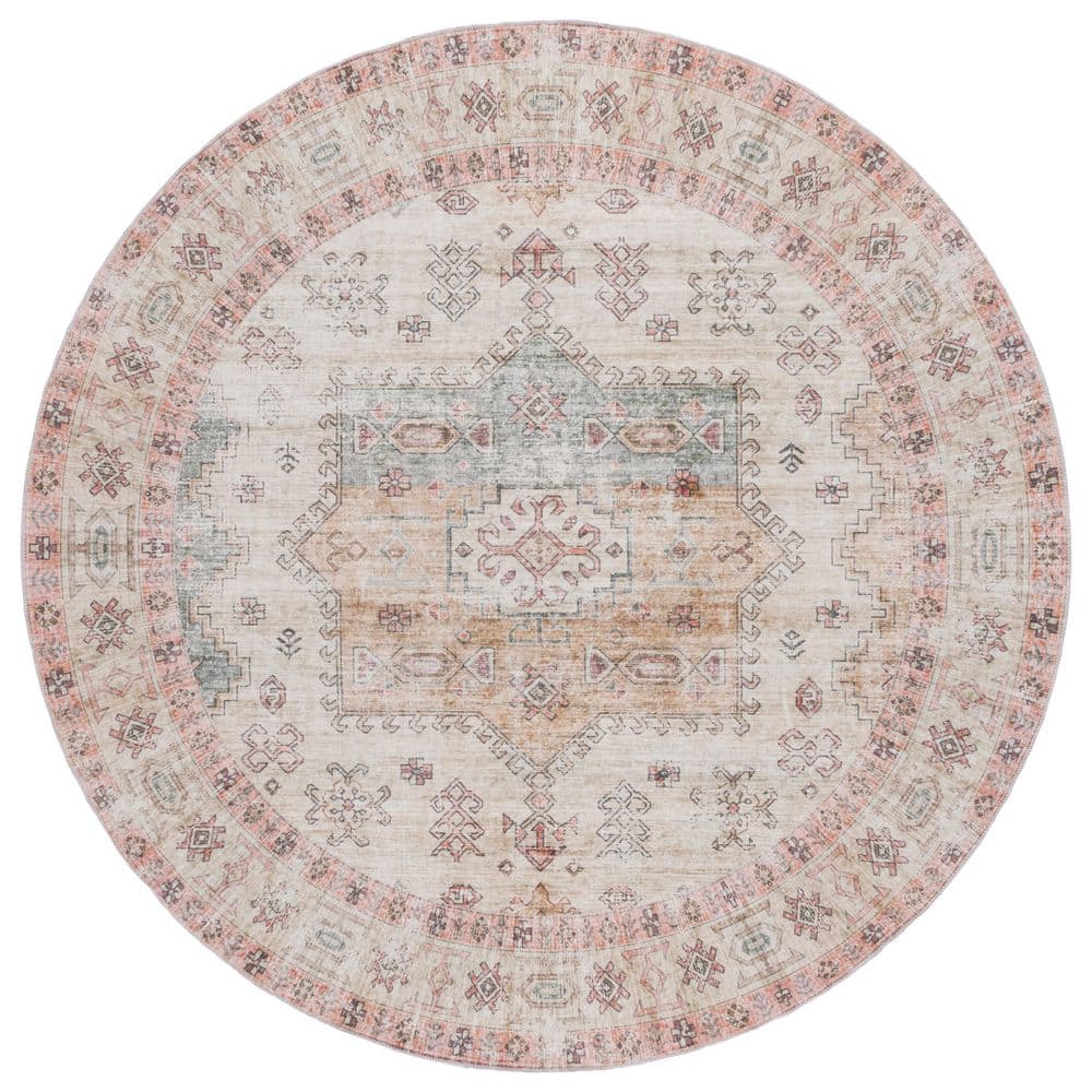 SAFAVIEH Arizona 6 ft. x 6 ft. Olive/Red Machine Washable Traditional ...