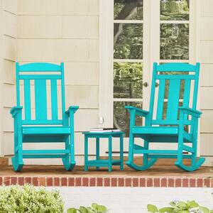 LUE BONA Aruba blue Plastic Adirondack Outdoor Rocking Chair with High ...