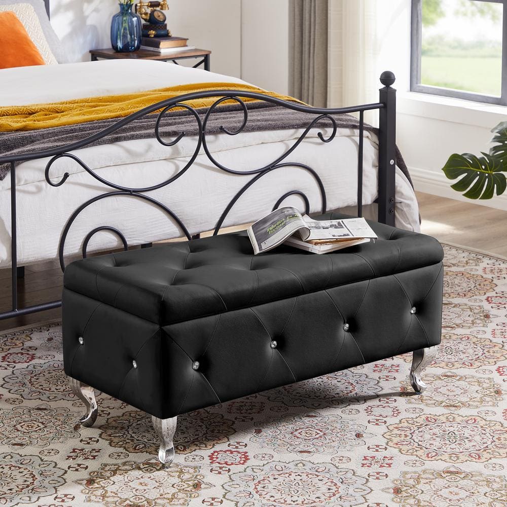 IDEAGLE Black Dining Bench 38 in., Bedroom Storage Bench C-W135959020 ...