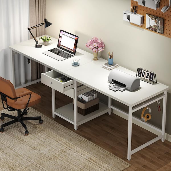 TRIBESIGNS WAY TO ORIGIN Perry 78 in. Rectangle White Storage Shelves 2 Drawers Computer Double Desk Large Long Writing Table Study Desks HD NY176 WZZ The Home Depot