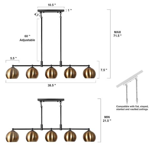 Zevni Large 38.5 in. 5-Light Brass-Plated Island Chandelier Zevni Large 38.5 in. 5-Light Brass-Plated Island Chandelier