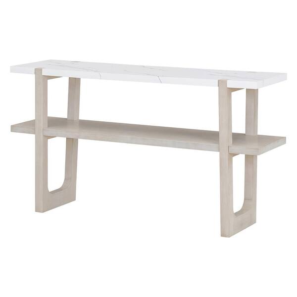 Qualler 54 in. Gray Wash Rectangle MDF Console Table with Storage Shelf ...