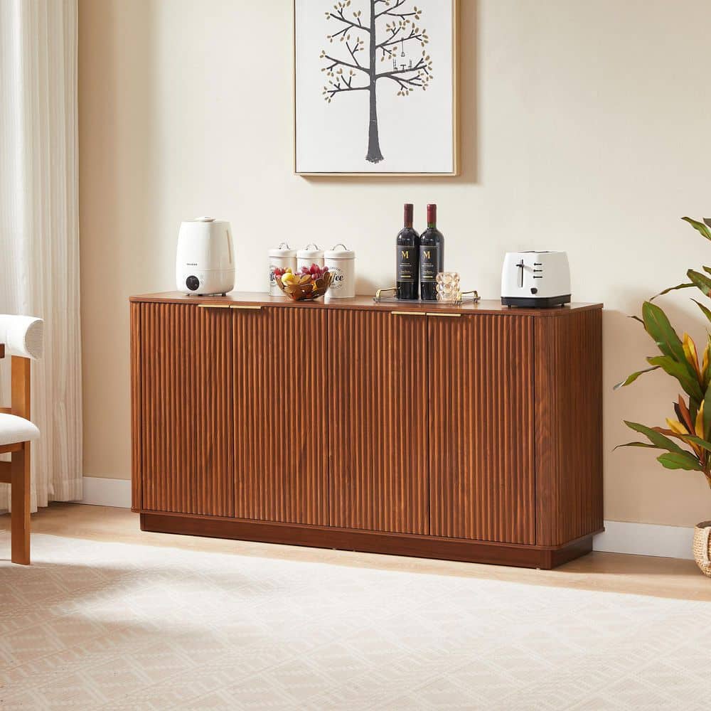 Noble House Merrick Walnut Finish Wood 63 in. Stripe Buffet Sideboard 4 ...