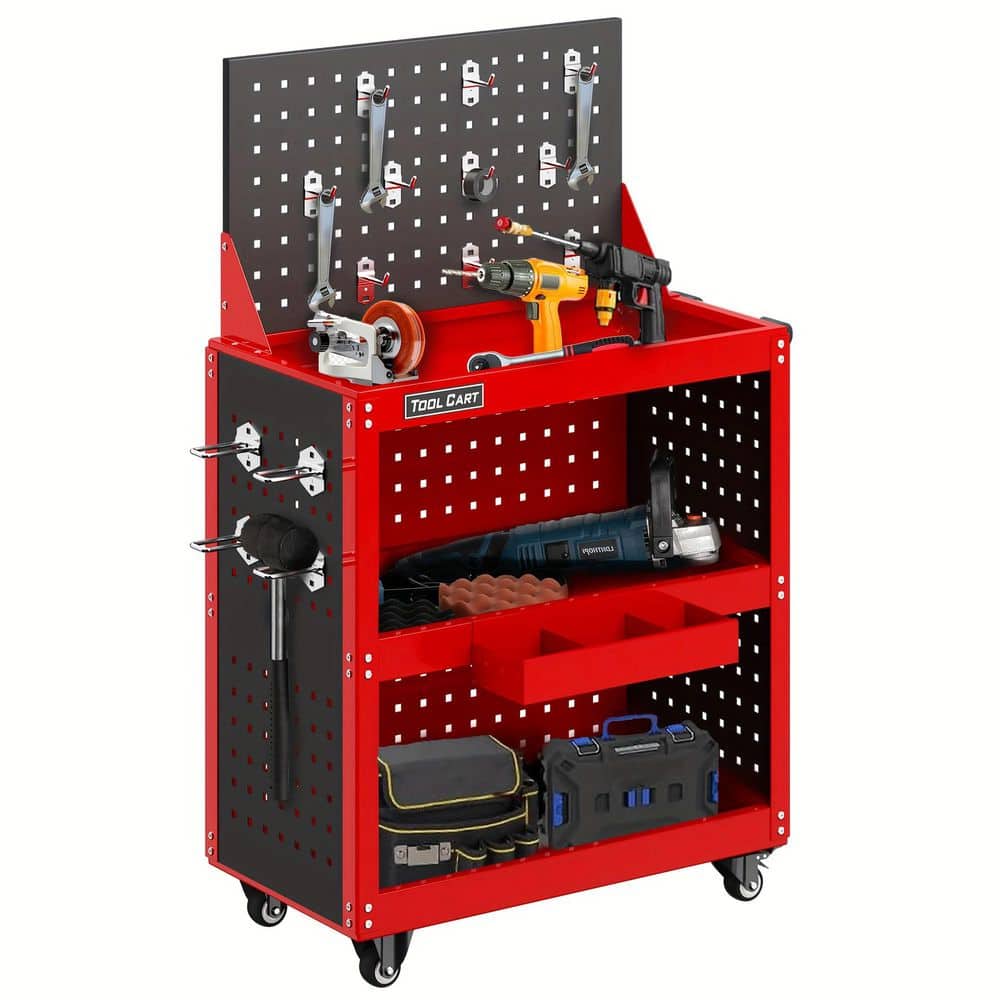 LITEKON Tool Chests and Carts Rolling Tool Cart With Pegboard-500 lbs ...