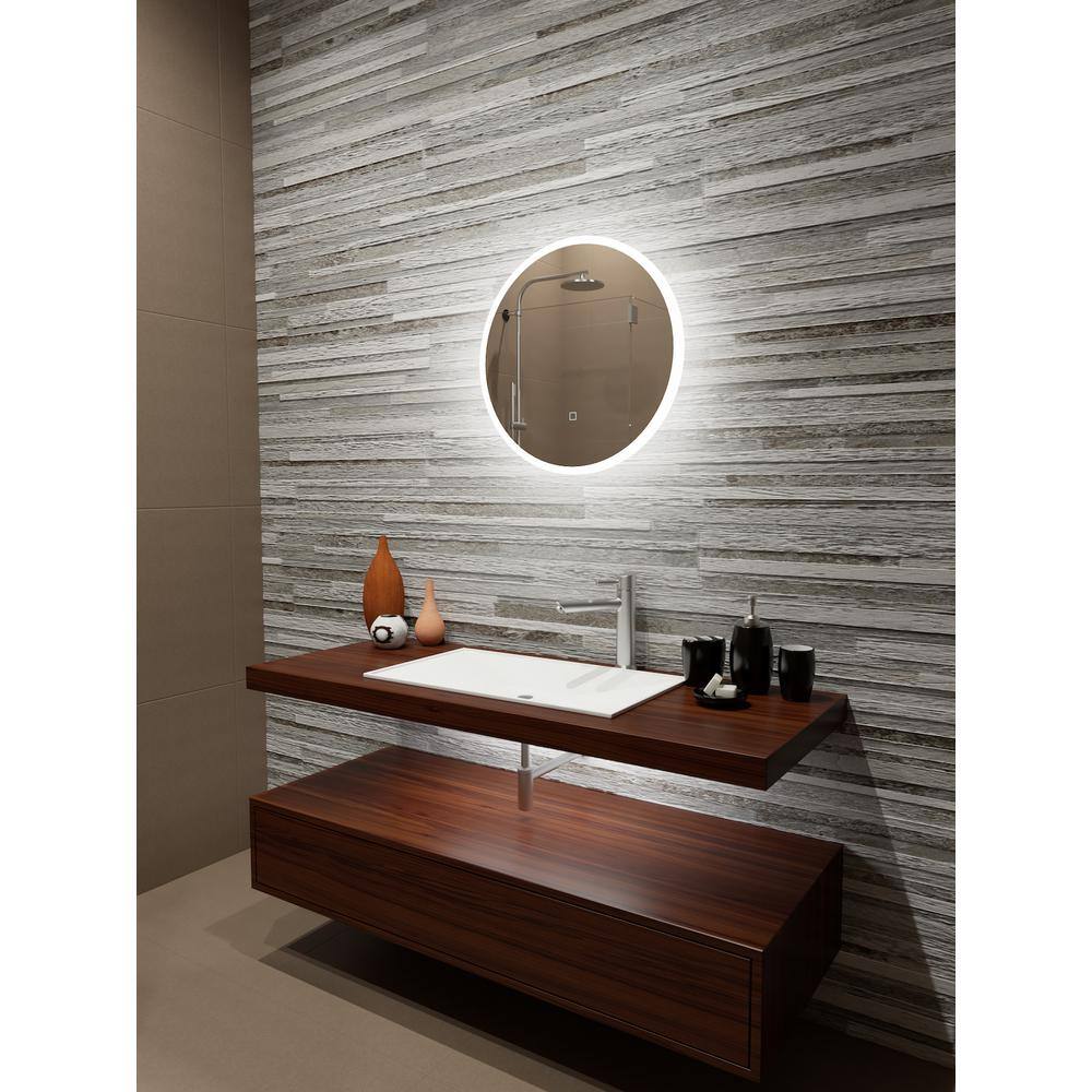 PARIS MIRROR Reflection 24 in. W x 24 in. Round Edged Lit Frameless ...