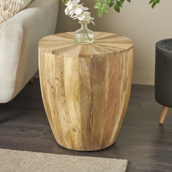 Litton Lane 18 in. Brown Handmade Drum Round Wood End Table 15512 - The ...