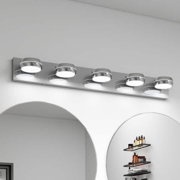 Lasaideal 35 in. 5-Light Integrated LED Chrome Bathroom Vanity Light ...