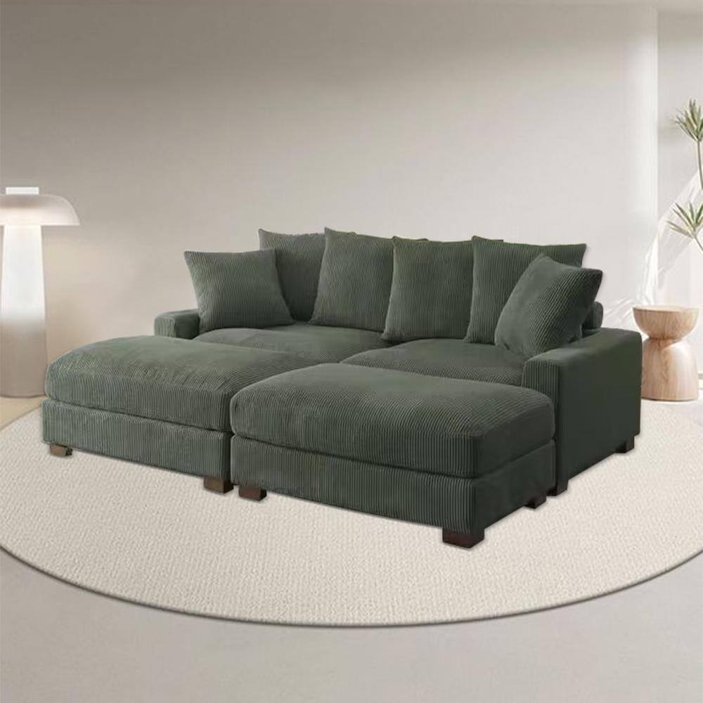 Monland 89 in. Square Arm Polyester Corduroy Upholstery U-Shaped Chaise ...