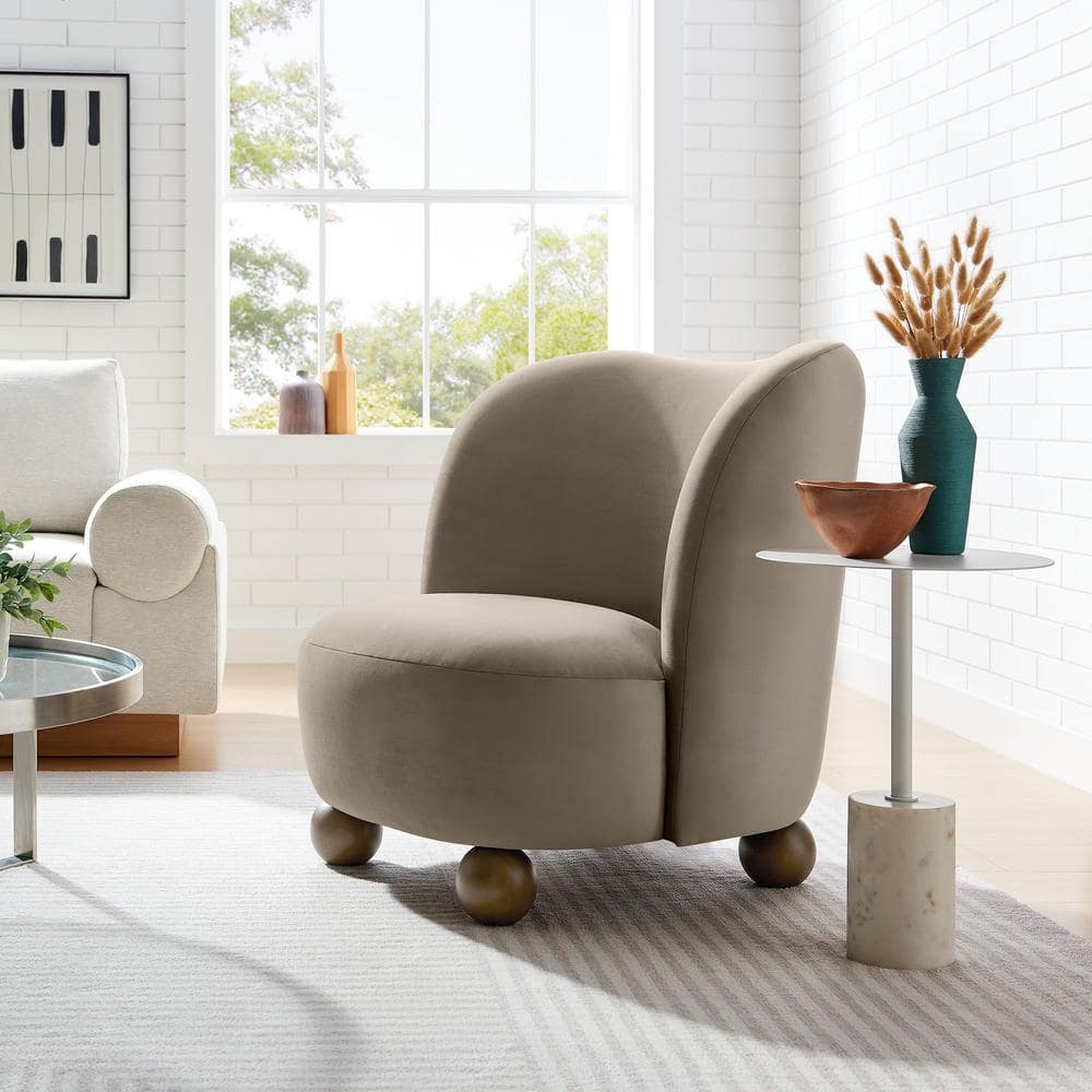 MODWAY Monroe Performance Velvet Accent Chair in Taupe Walnut EEI-6990 ...